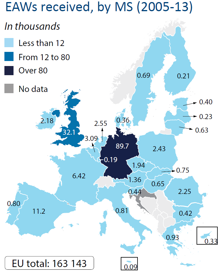 EAWs received, by MS (2005-13) | Epthinktank | European Parliament