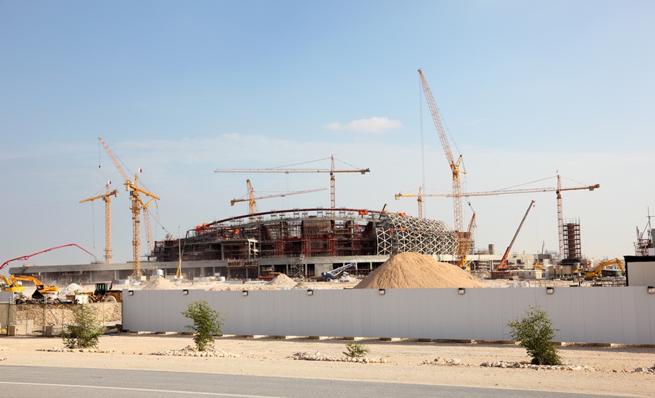 Construction of a stadium in the desert of Qatar, Middle East ...