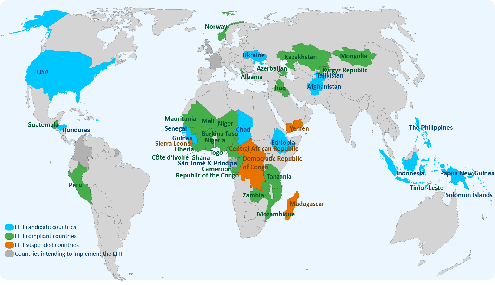 EITI candidate, compliant and suspended countries and prospective ...