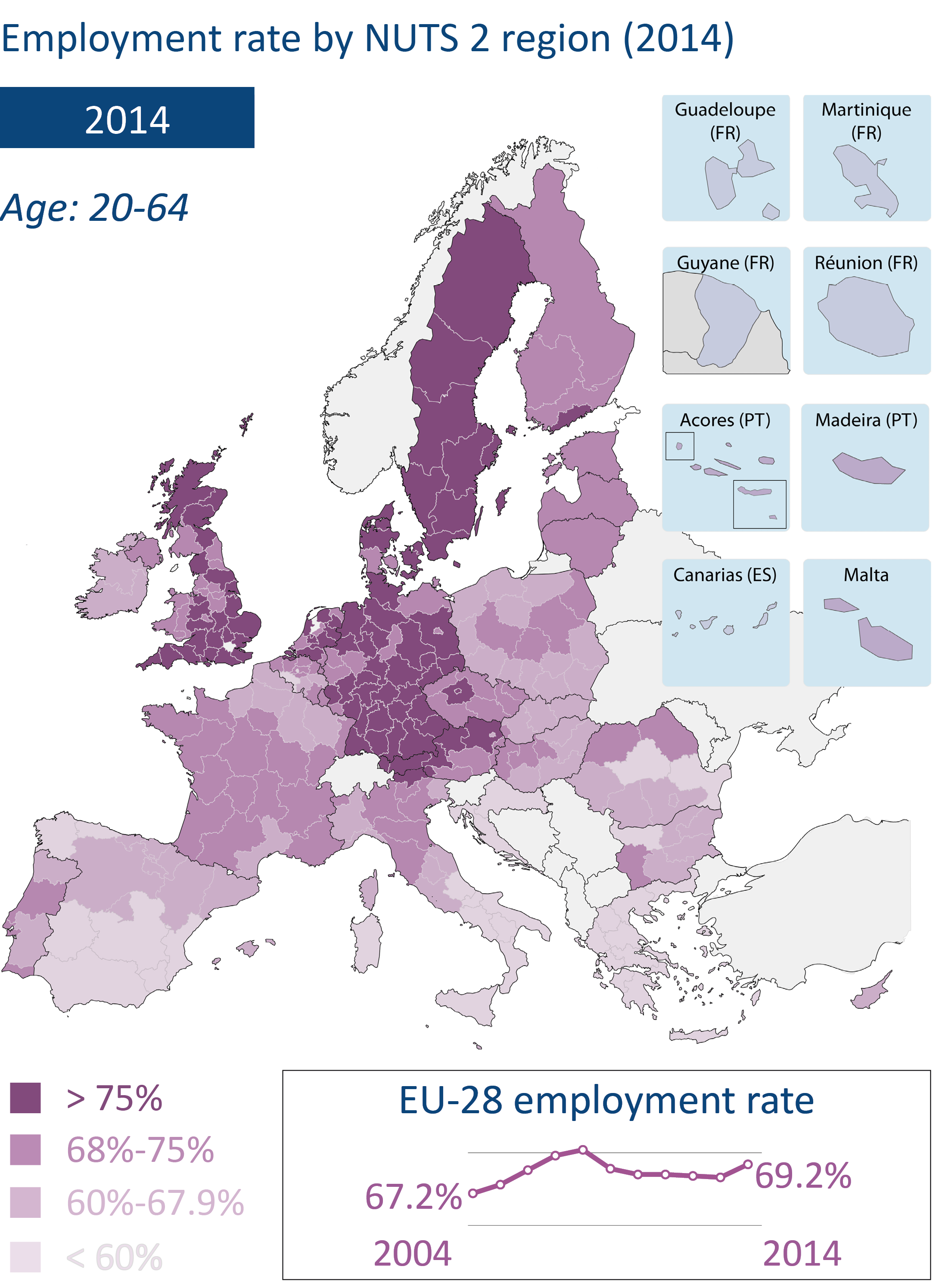 Employment rate by NUTS 2 region (2014) | Epthinktank | European Parliament